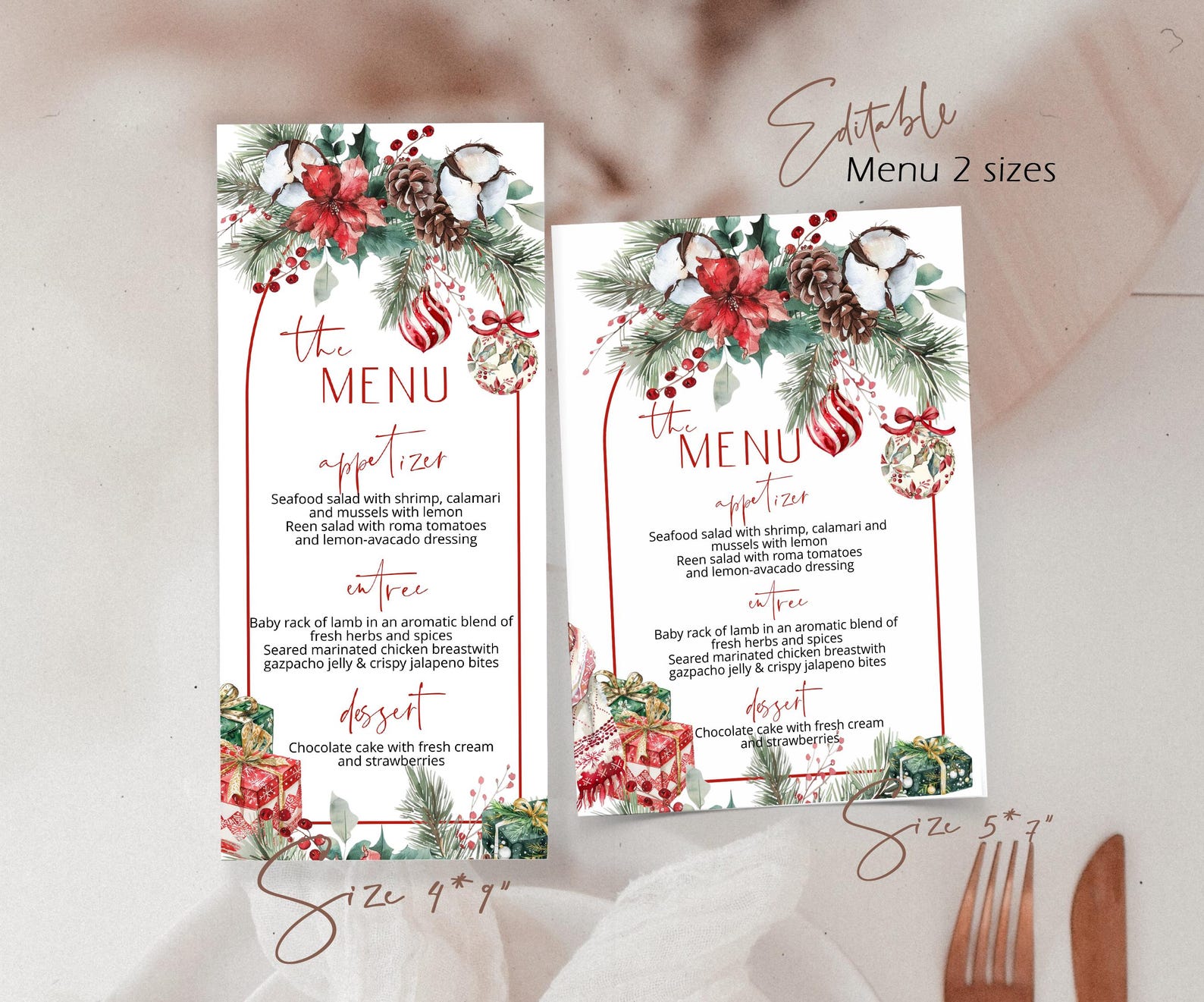 Christmas Menu Template, Holiday Menu Card, Christmas Brunch, Winter ...