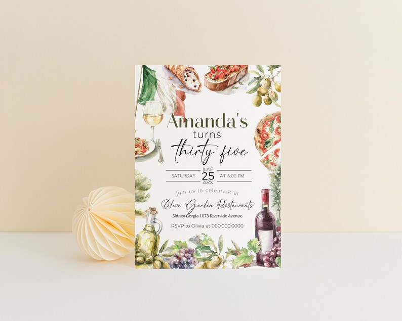 Italy Birthday Invitation Template, Editable 35th Birthday Invite, Wine ...