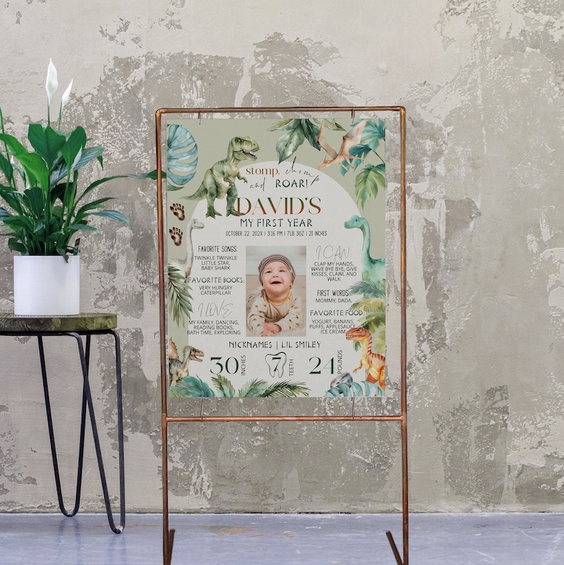 Dinosaur Milestone Photo Sign, Editable Milestone 1st Birthday Sign ...