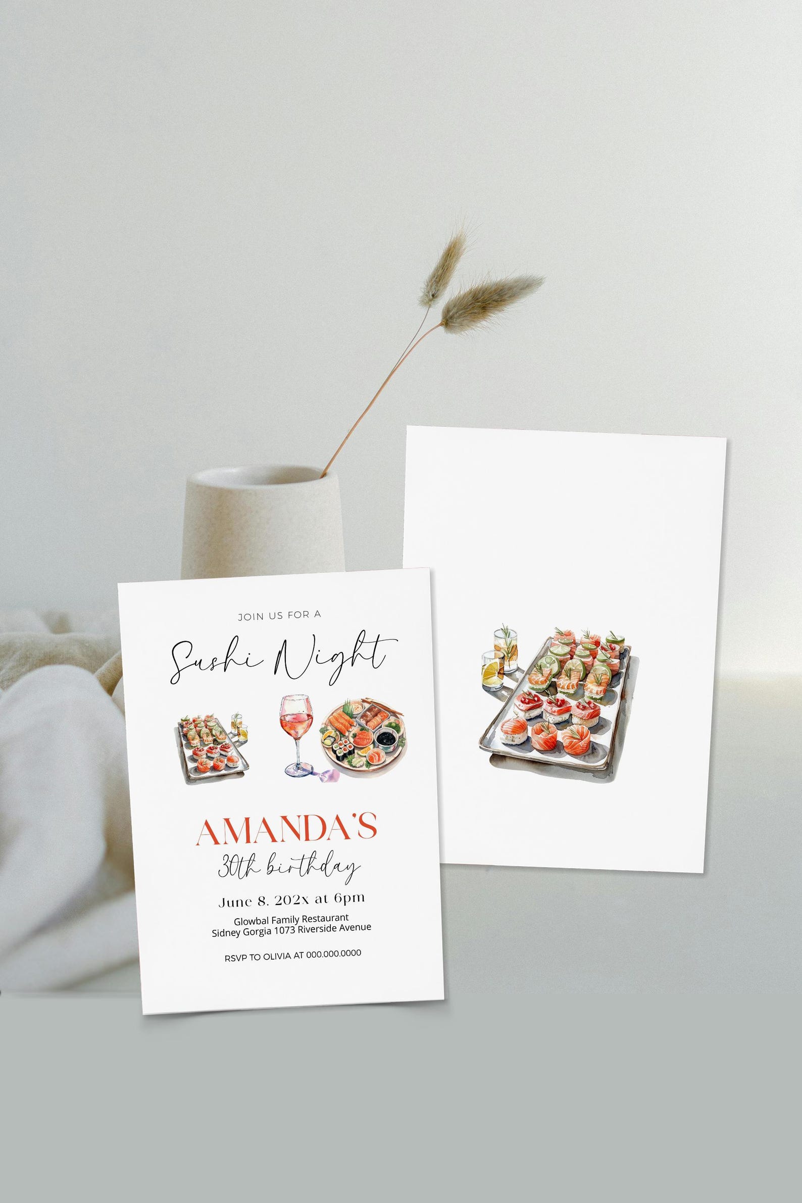 Sushi Night Birthday Invitation Template, Wine and Sushi Invite ...