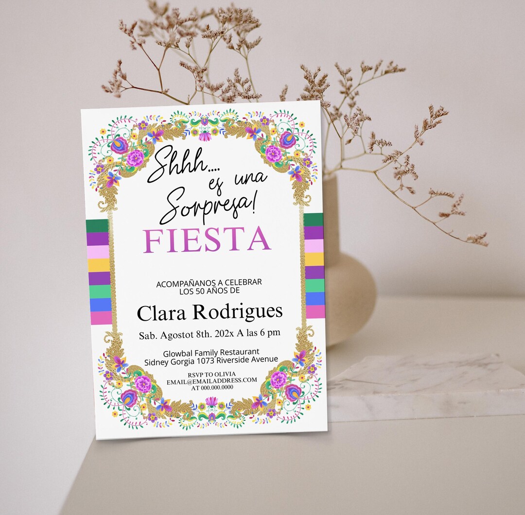 Fiesta Sorpresa Cumpleaños, Spanish Birthday Invite, Mexican Fiesta ...