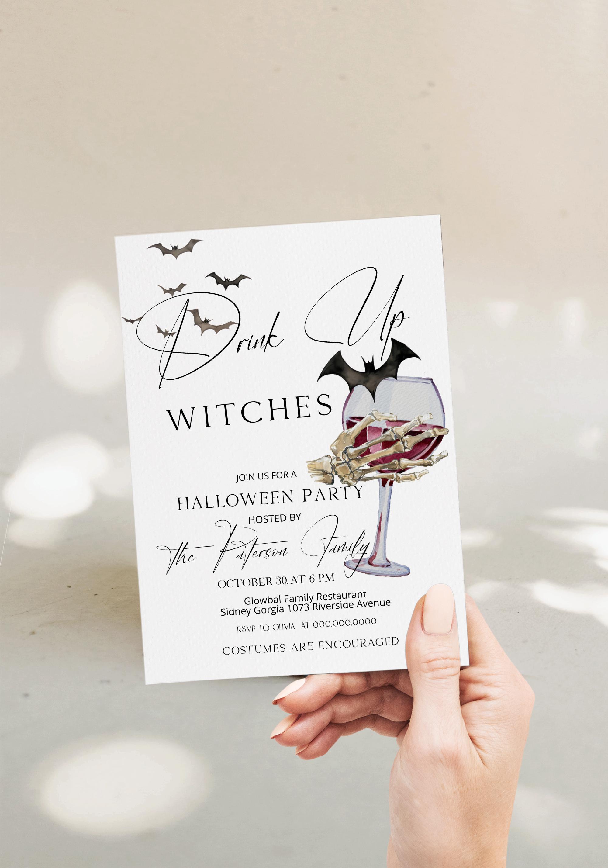 Drink up Witches Halloween Invitation Template, Editable Witch Party ...