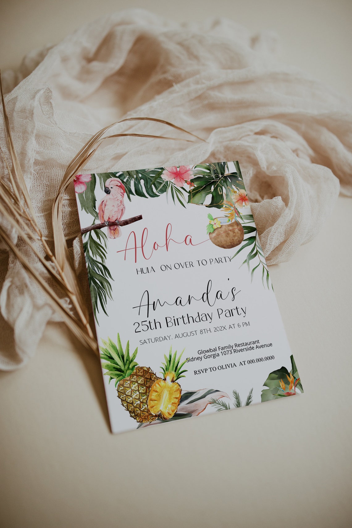 Aloha Birthday Invitation Template, 25th Birthday Party Invitation ...