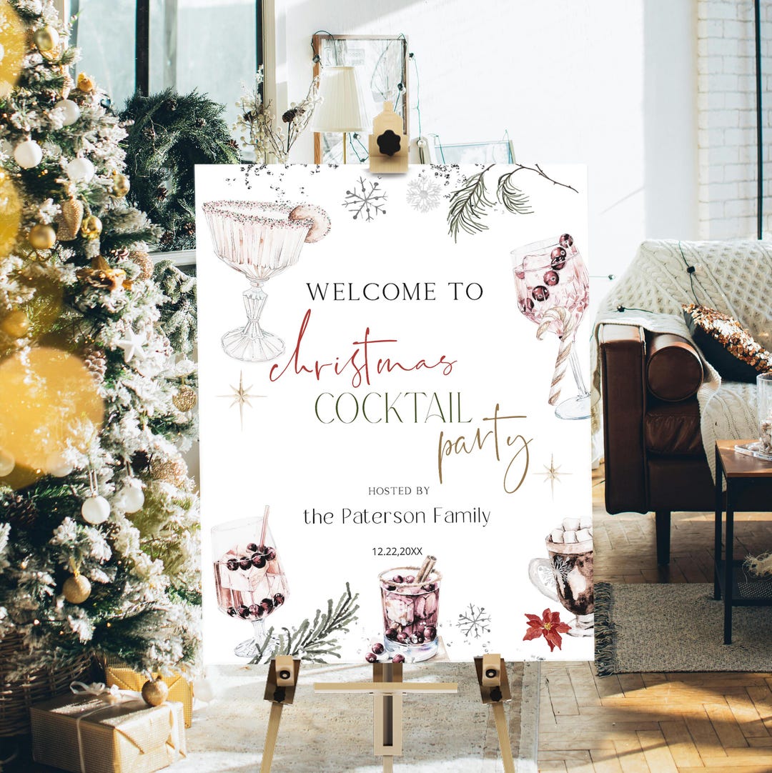 Christmas Cocktail Party Welcome Sign, Christmas Party Poster, Editable ...