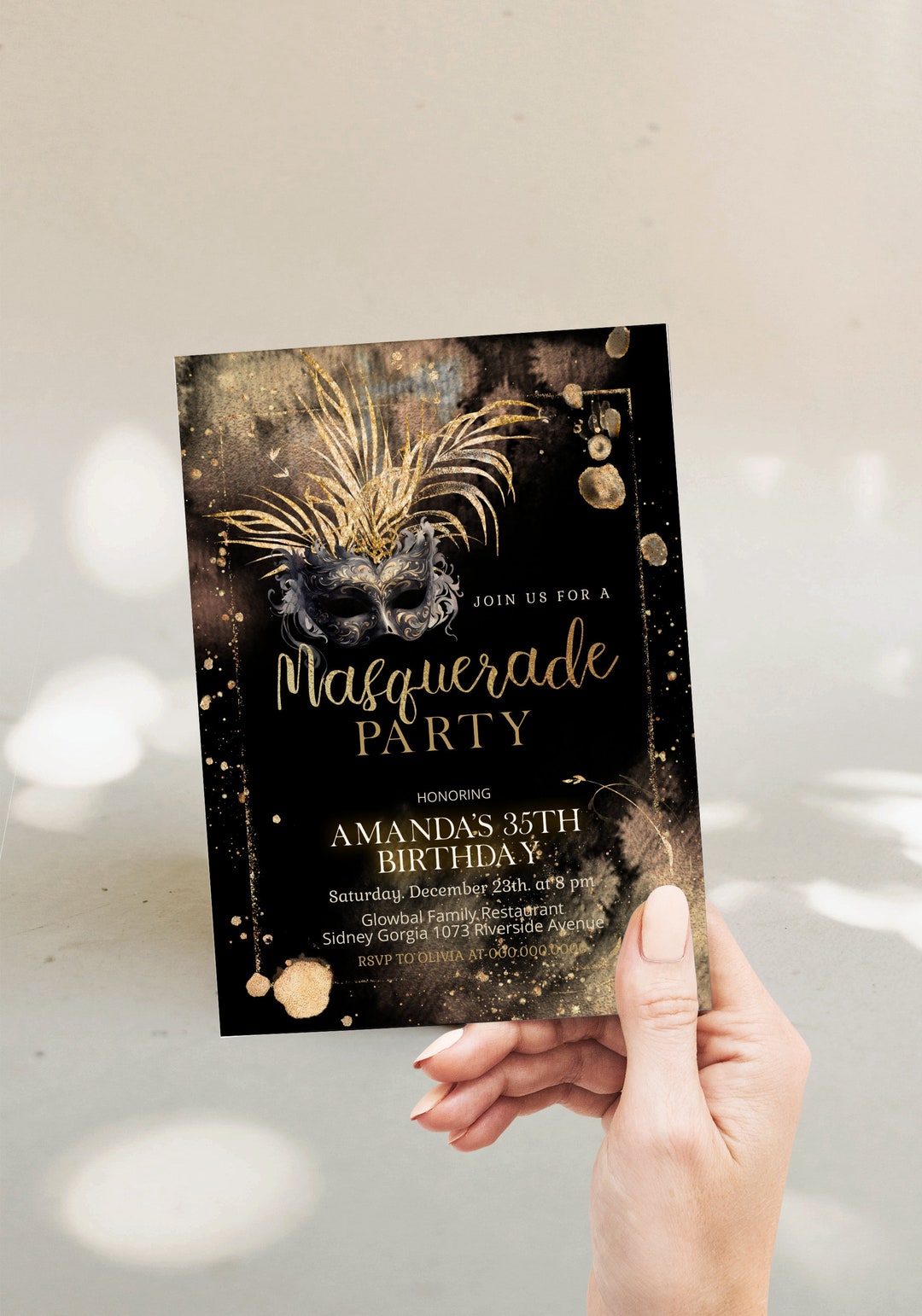 Masquerade Birthday Invitation Template, 35th Birthday Invitation ...