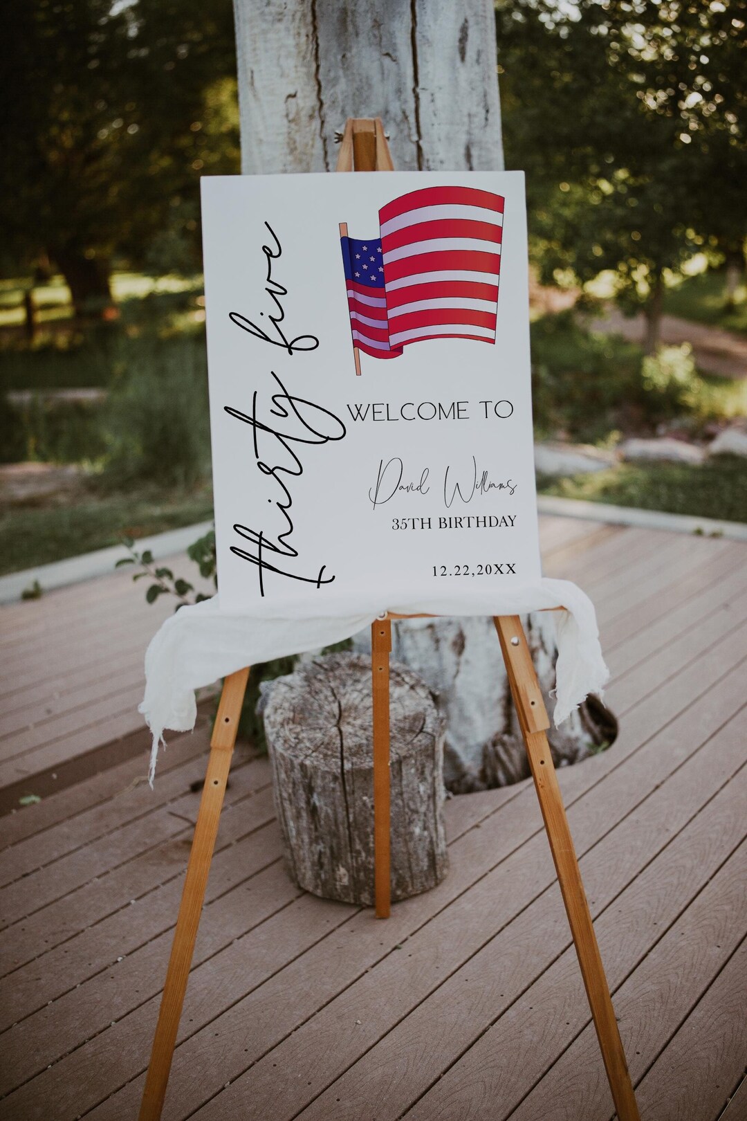 American Flag Welcome Sign Template, Editable Adult 35th Birthday ...