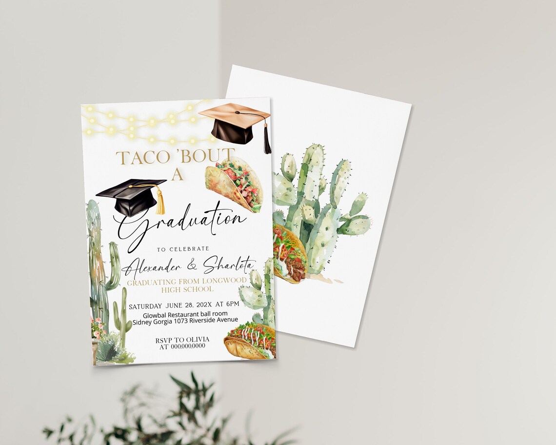 Taco Bout a Graduation Invitation Template, Fiesta Cactus Grad Party ...