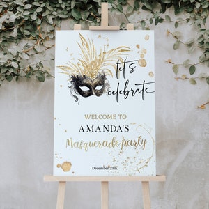 Birthday Welcome Sign Template, Masquerade Party Welcome Poster ...
