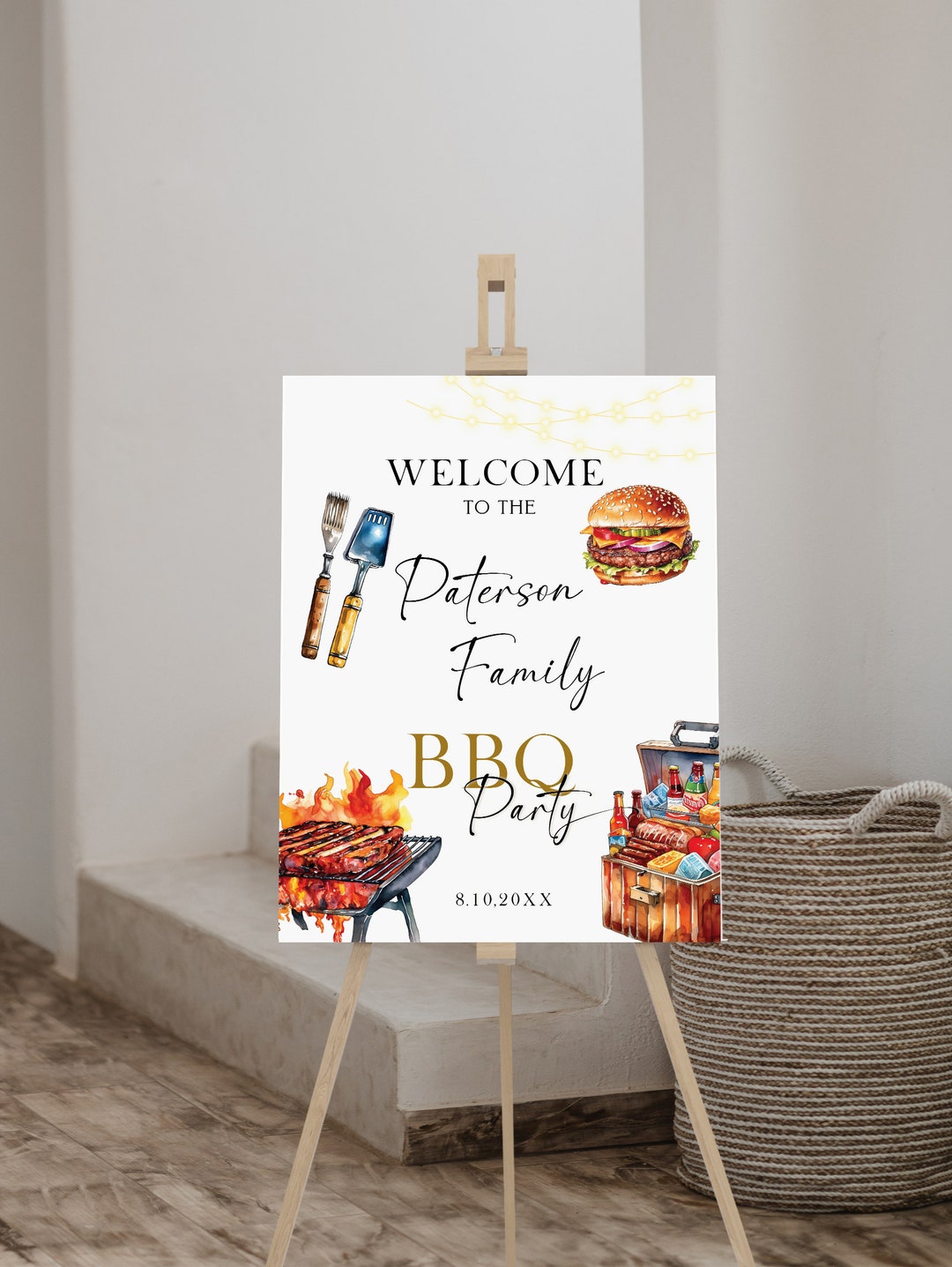 BBQ Birthday Party Welcome Sign, Editable Birthday Welcome Sign, BBQ Sign, Printable Welcome ...