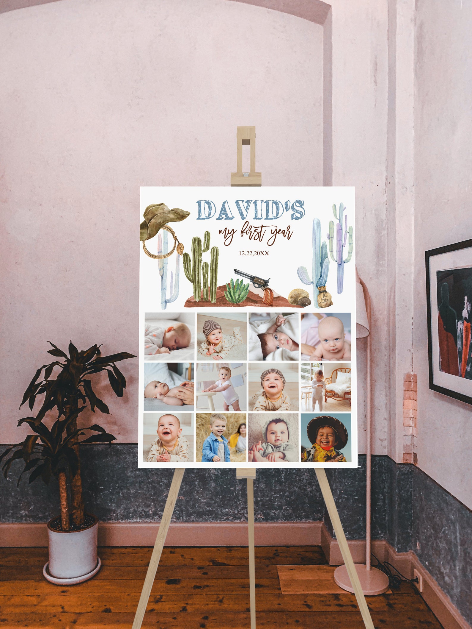 Editable Country Western 1st Year Photo Collage Template, First ...