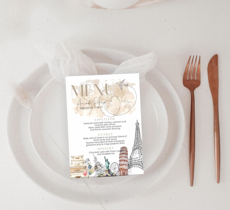 Adventure Menu Card Template, Travel Theme Menu, World Map Menu ...
