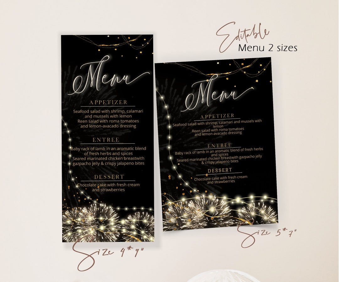 Editable Black and Gold Menu Cards, Elegant Birthday Dinner Menu, Table ...