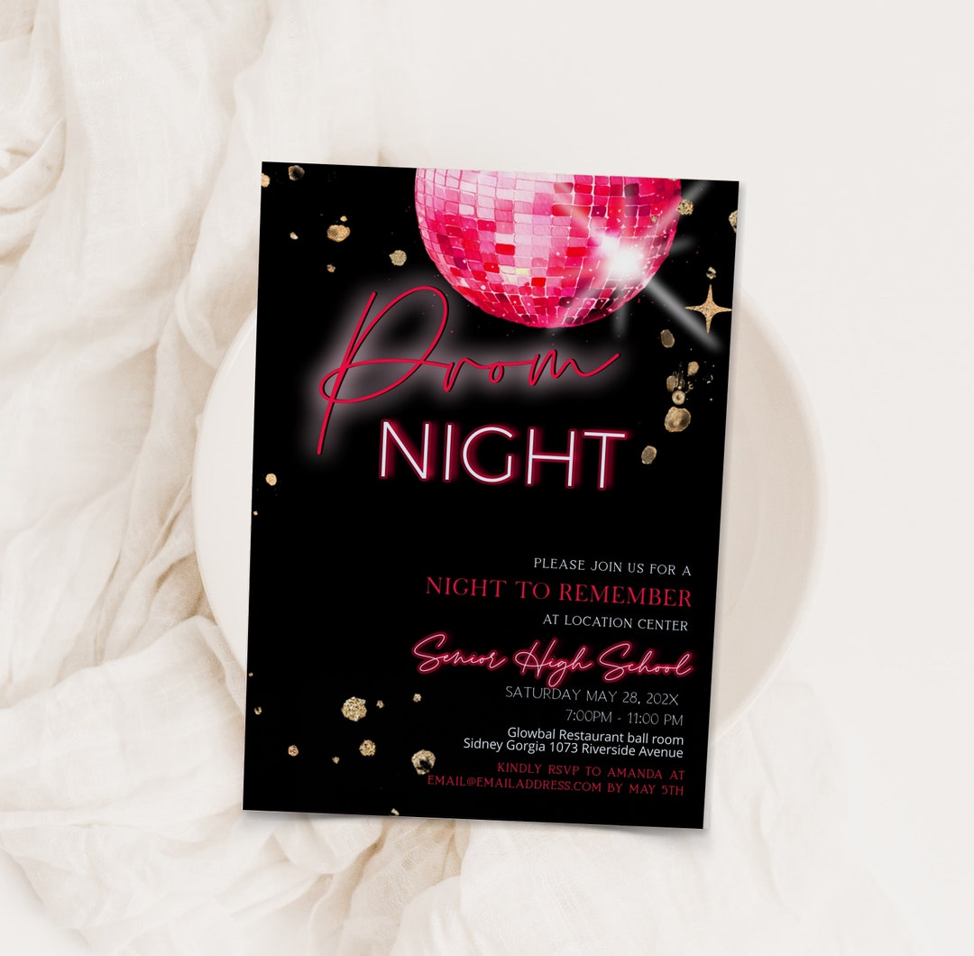 Prom Night Party Invitation Template, Prom Disco Night Invite, Editable ...