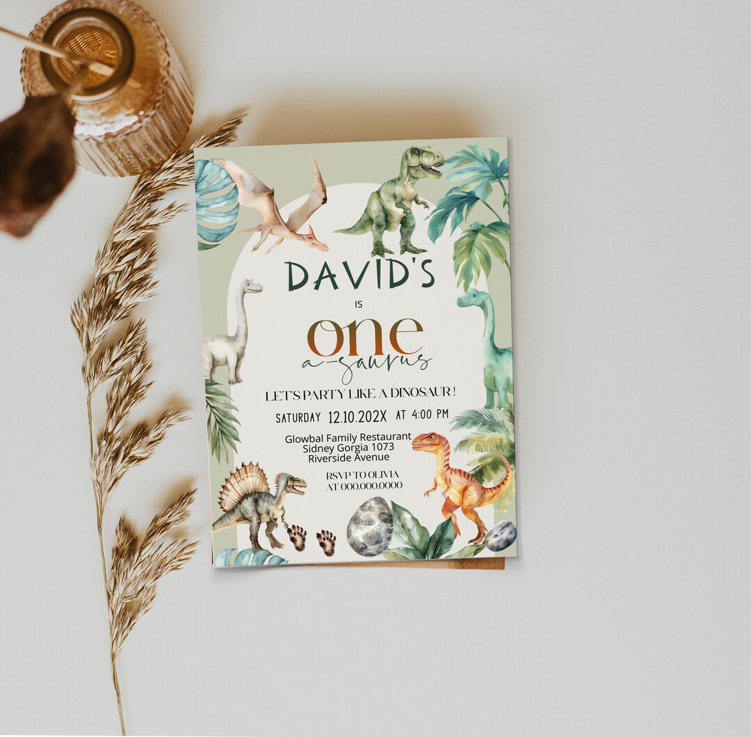 One-asaurus Dinosaur Invitation Template, Dino First Birthday Party ...