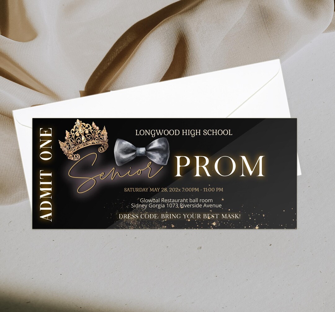 Senior Prom Party Ticket Template, Editable Prom Night Tickets, Prom ...