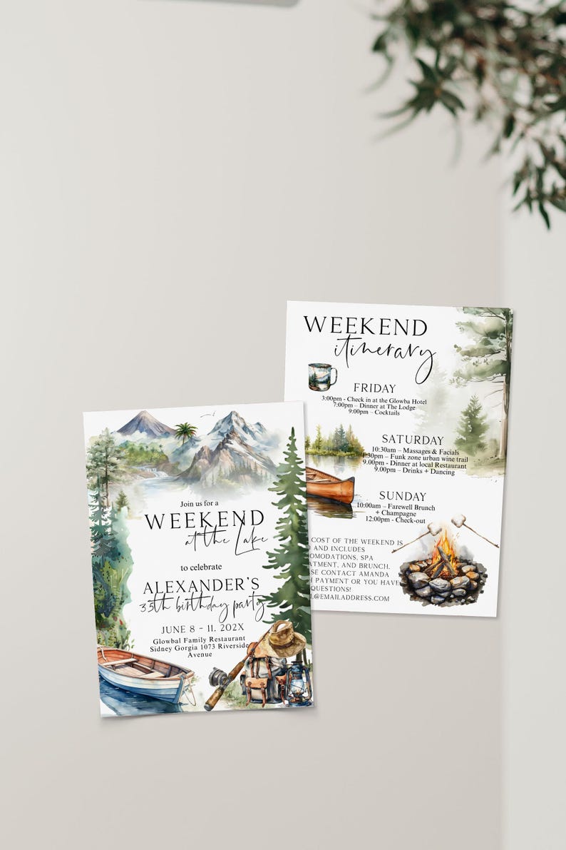 Weekend at the Lake Birthday Invitation, Mountain Weekend Invite, Lake ...