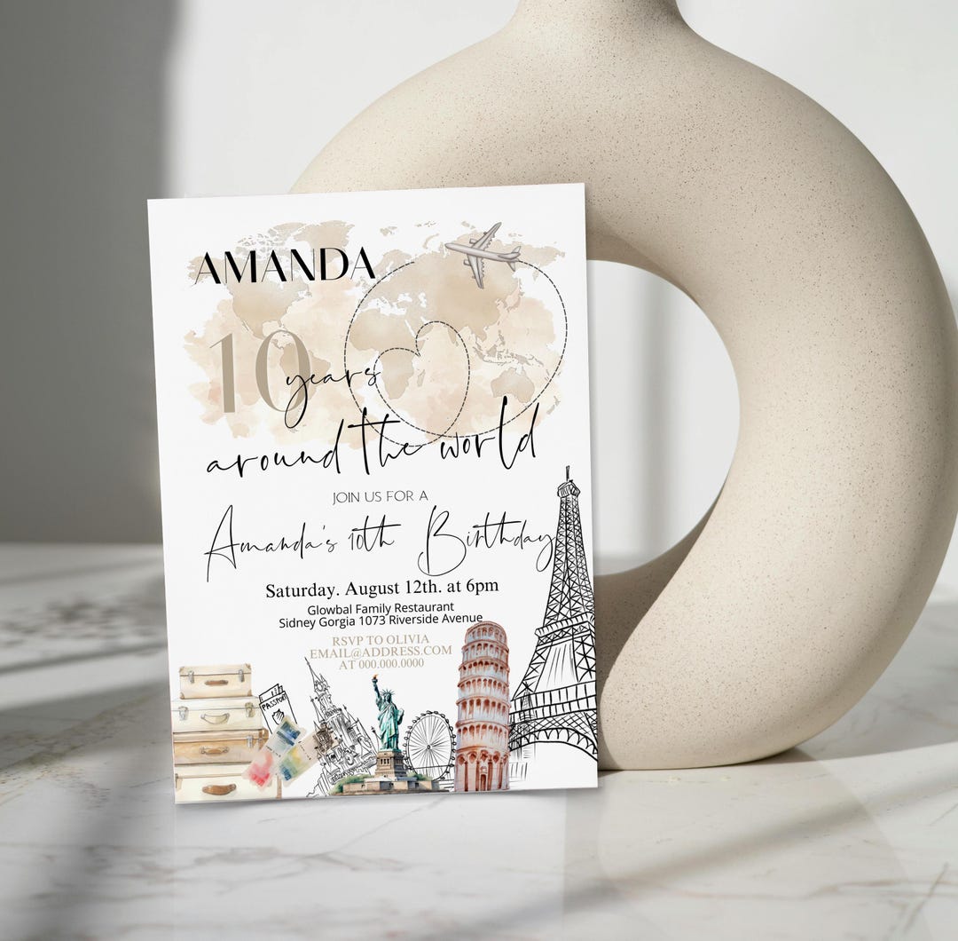 Around the World Birthday Invitation Template, Travel Birthday Party ...