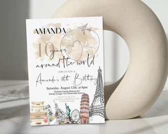 Around the World Birthday Welcome Sign Template, Editable Adventure ...