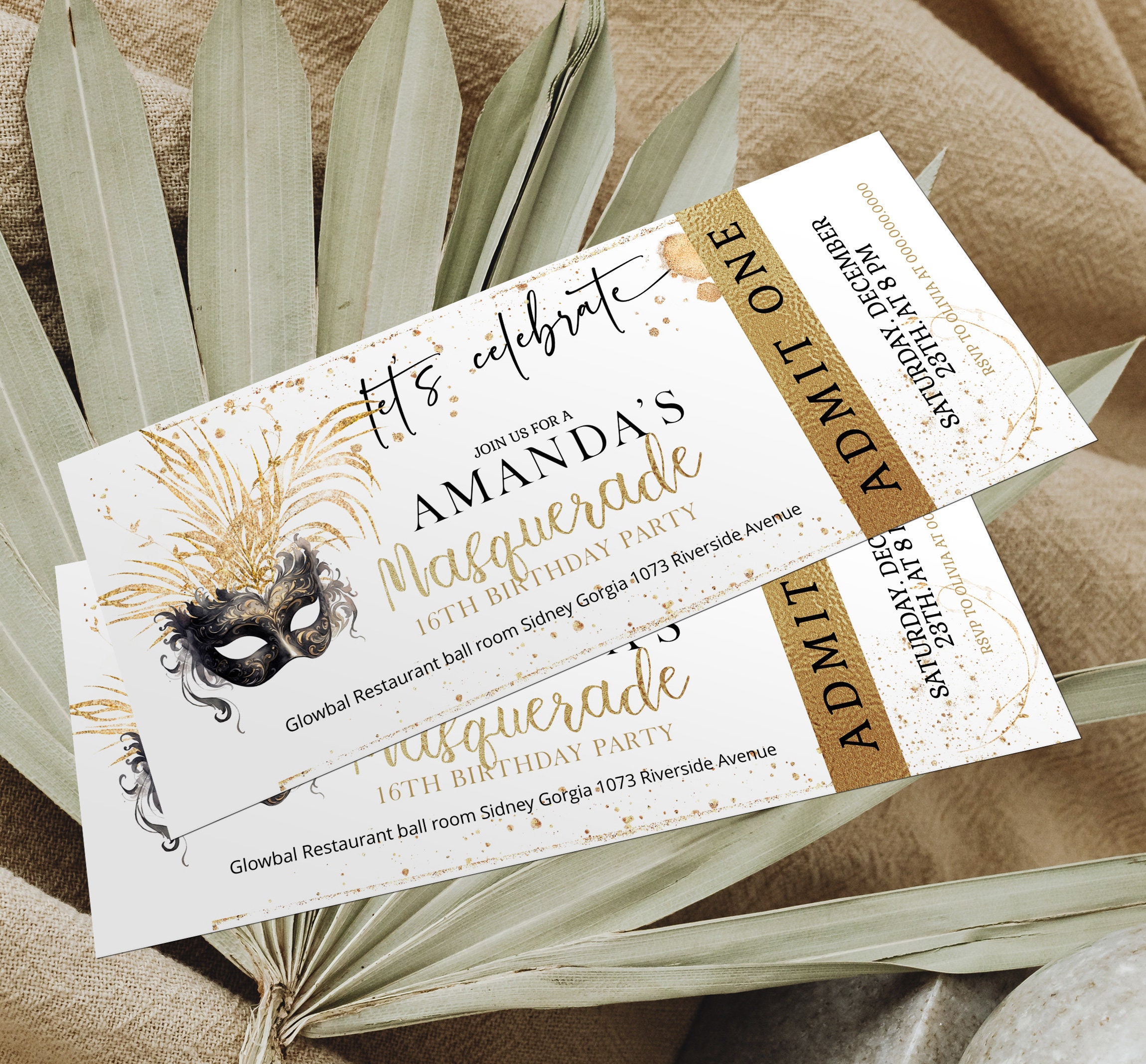 Masquerade Birthday Party Ticket Invitation, Editable Birthday Party ...