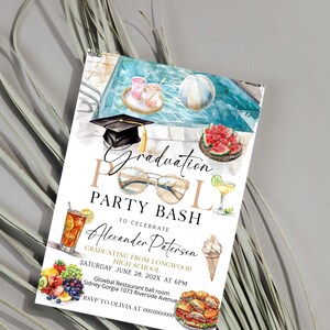 Graduation Pool Party Invitation Template, Beach Graduation, Editable ...