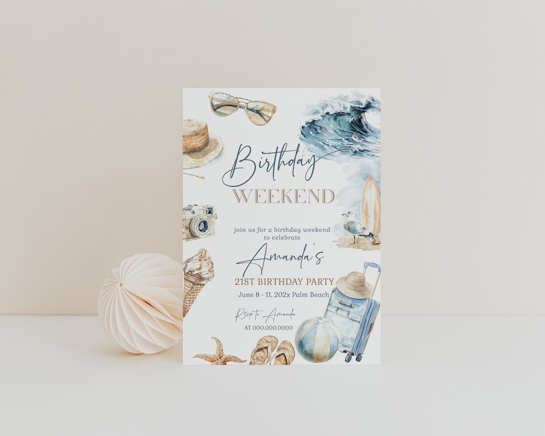 Beach Birthday Weekend Invite Template, Tropical Birthday Party ...
