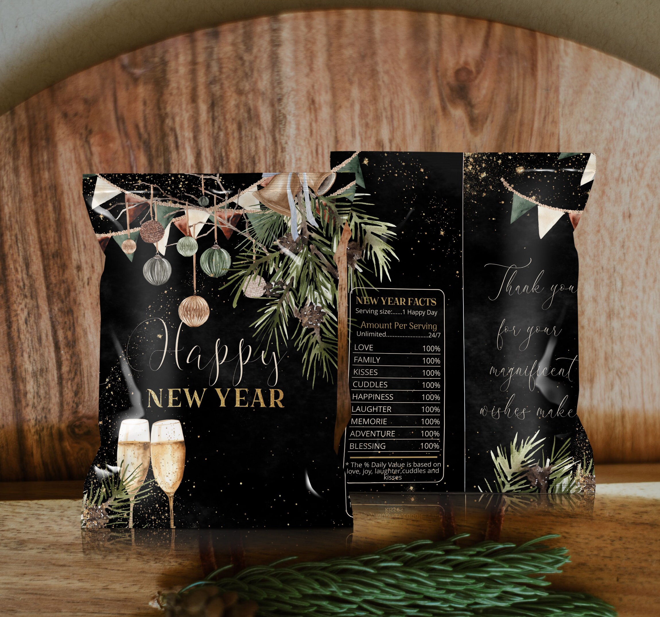 EDITABLE New Year Chip Bag Wrapper Template, Happy New Year Party Favor ...