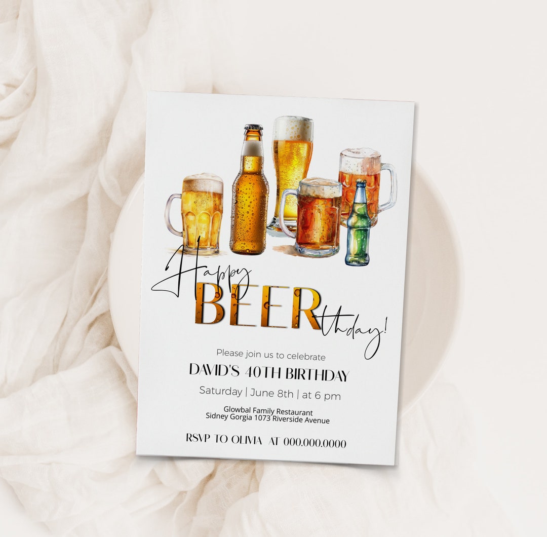 Happy Beerthday Party Invitation Template, Beer Party Invite, Editable ...