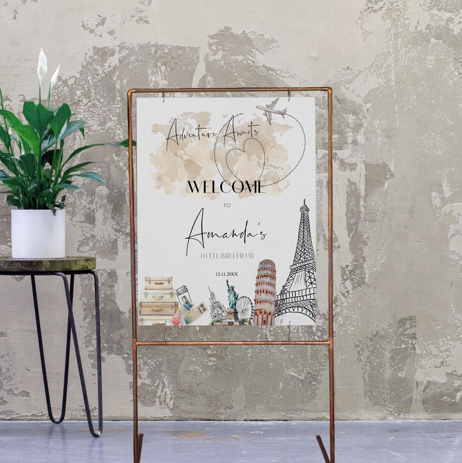 Around the World Birthday Welcome Sign Template, Editable Adventure ...