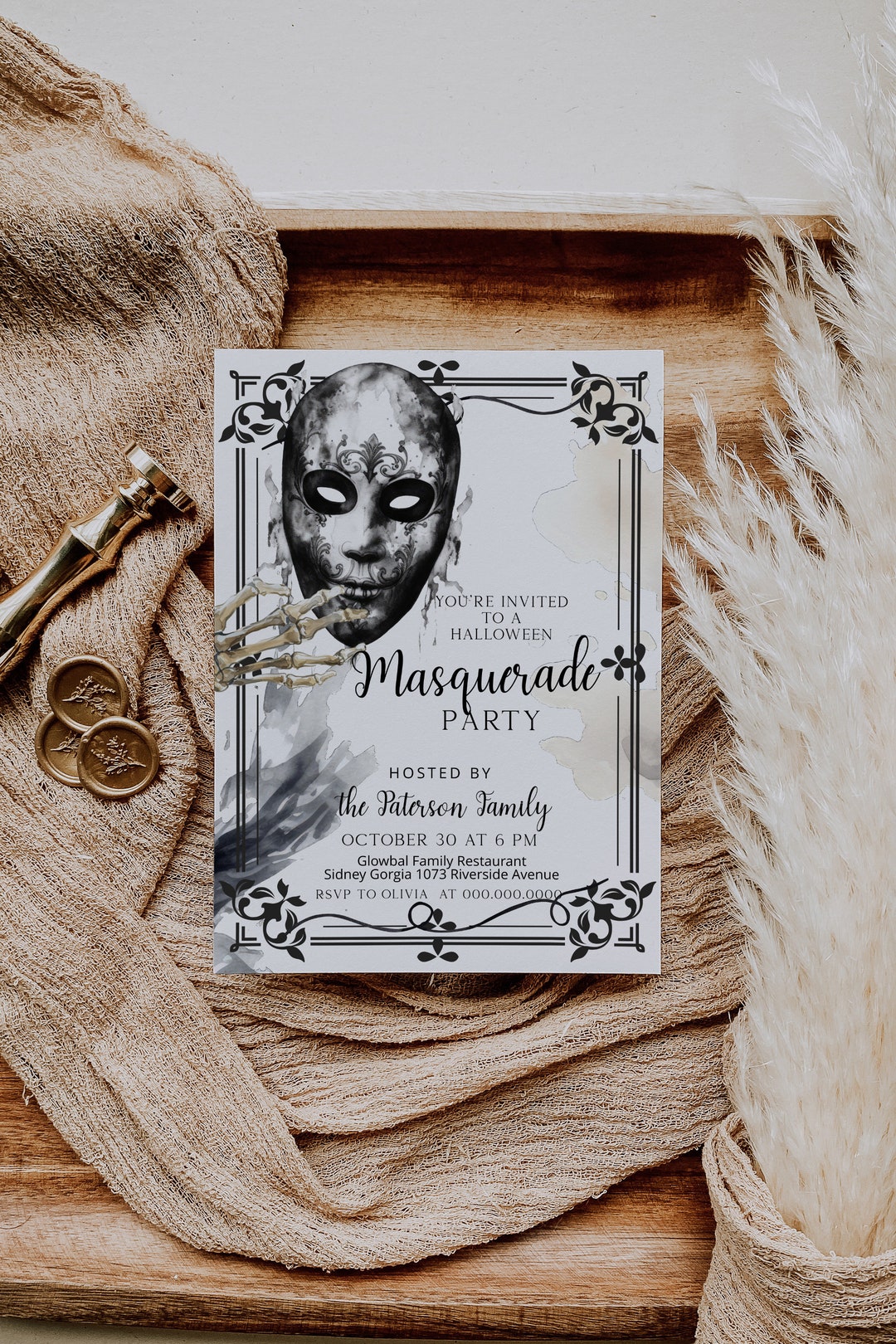 Masquerade Party Invitation Template, Masquerade Birthday Party Invite ...