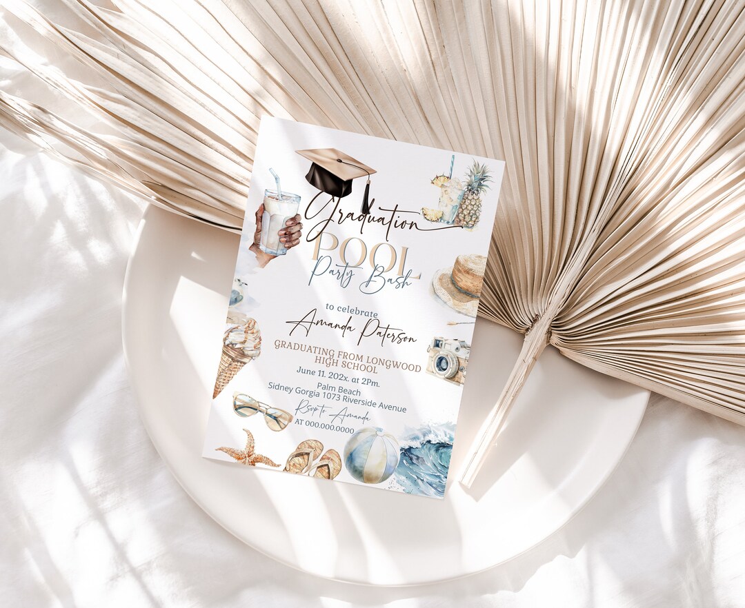 Pool Graduation Party Invitation Template, Editable College Grad Pool ...