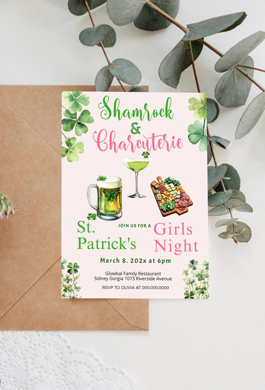 Shamrock & Charcuterie St Patricks Girls Night Invitation, Girls Night ...
