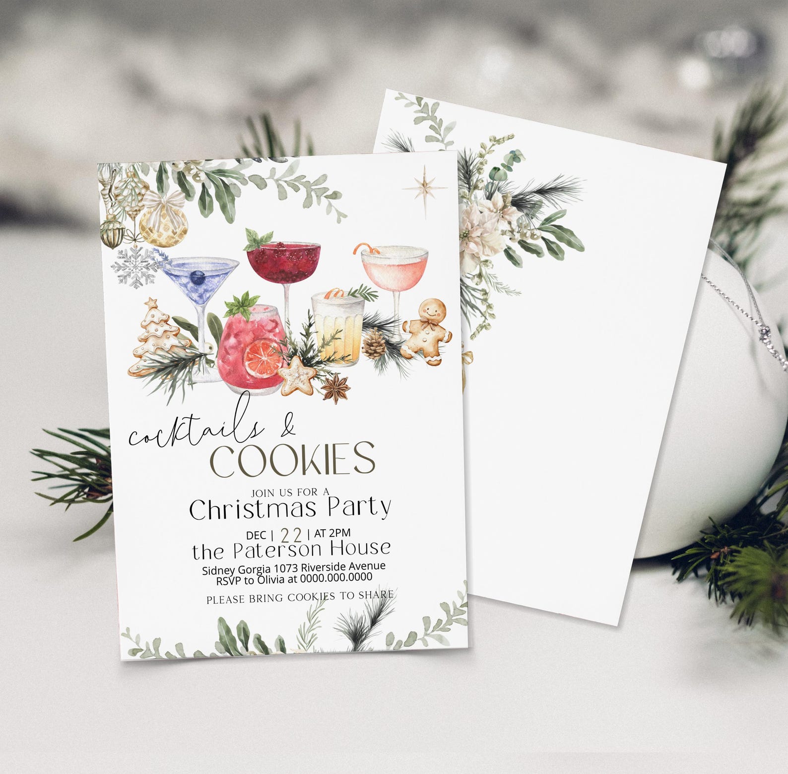 Cocktail and Cookies Party Invitation Template, Christmas Cookie Party ...