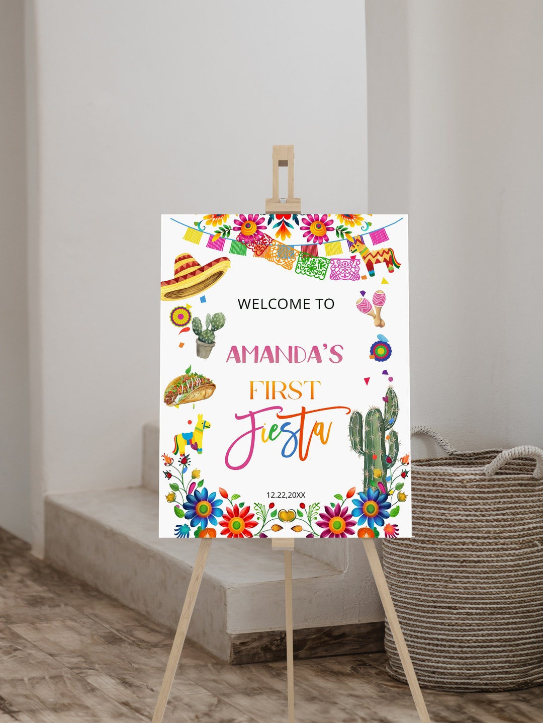 Fiesta Birthday Welcome Sign, Editable First Fiesta Birthday Welcome ...