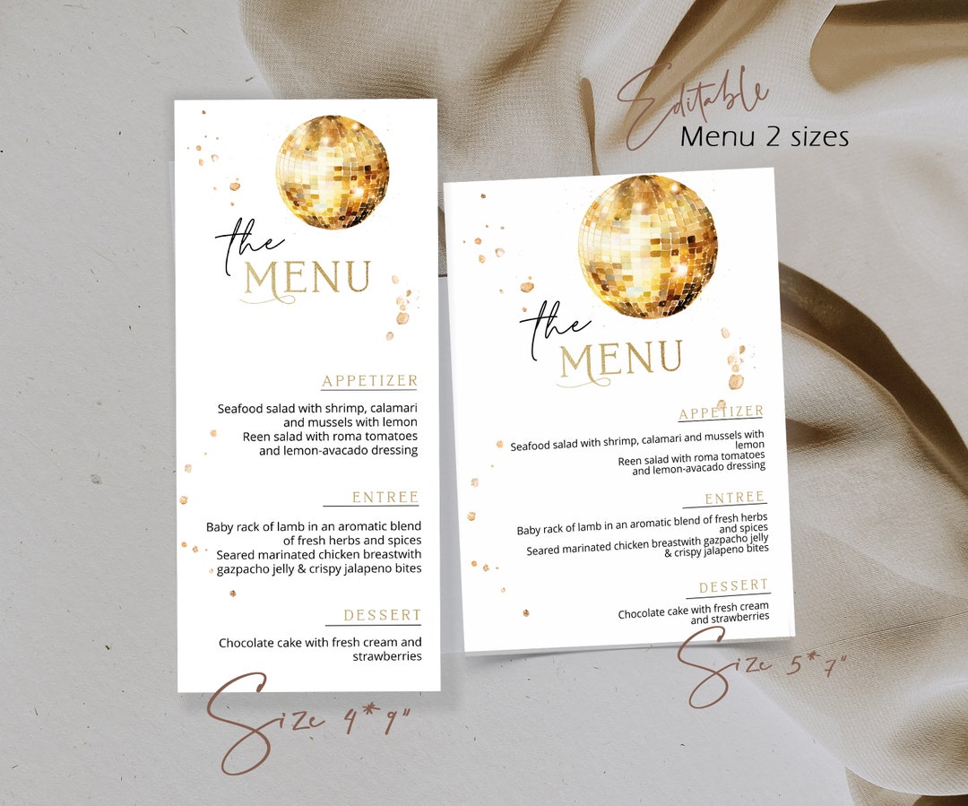 Disco Menu Template, Disco Ball Menu Card, Birthday Celebration Menu ...