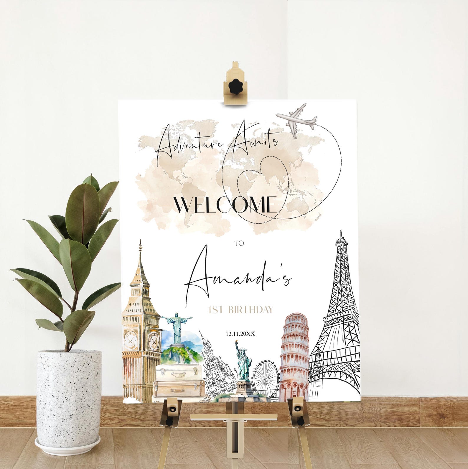 Onederful Birthday Welcome Sign Template, Around the World, Editable ...