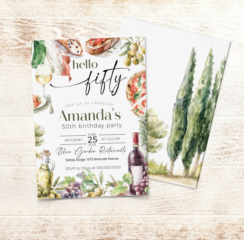 Italy Birthday Invitation Template, Editable 50th Birthday Invite, Wine ...