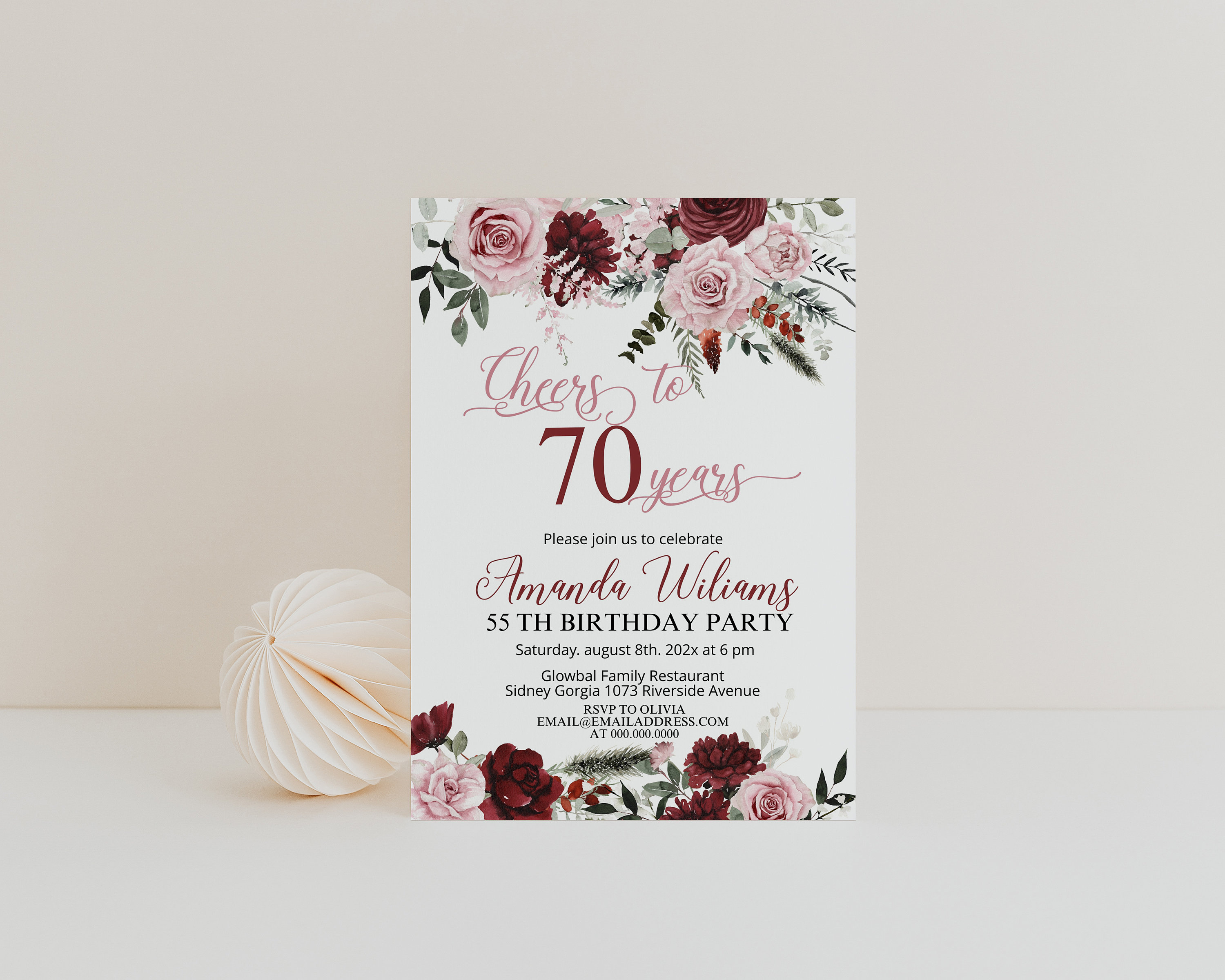 70th Birthday Invitation for Women, 70 Years Boho Floral Birthday Party ...