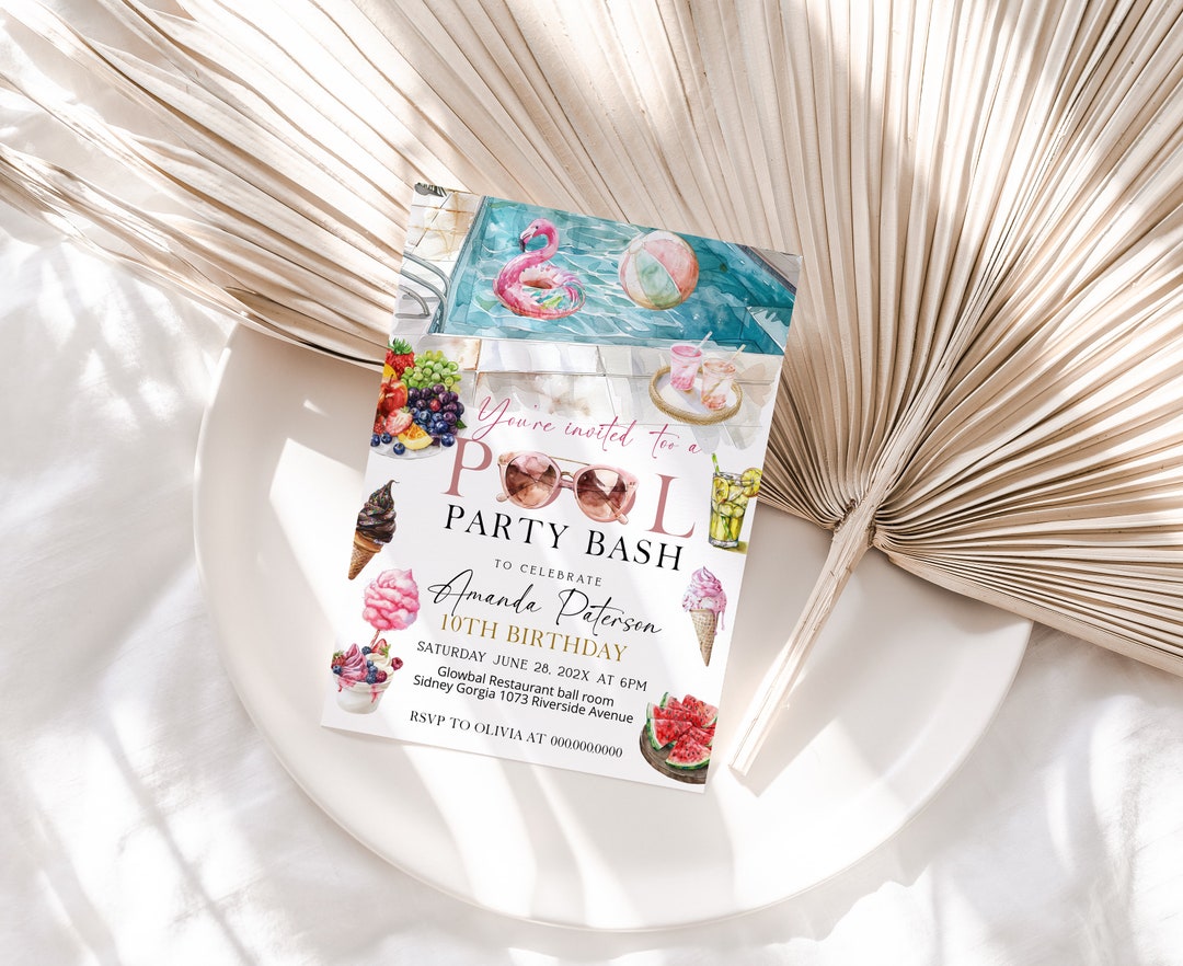 Pool Bash Party Invitation Template, Swimming Party Invite, Splish ...