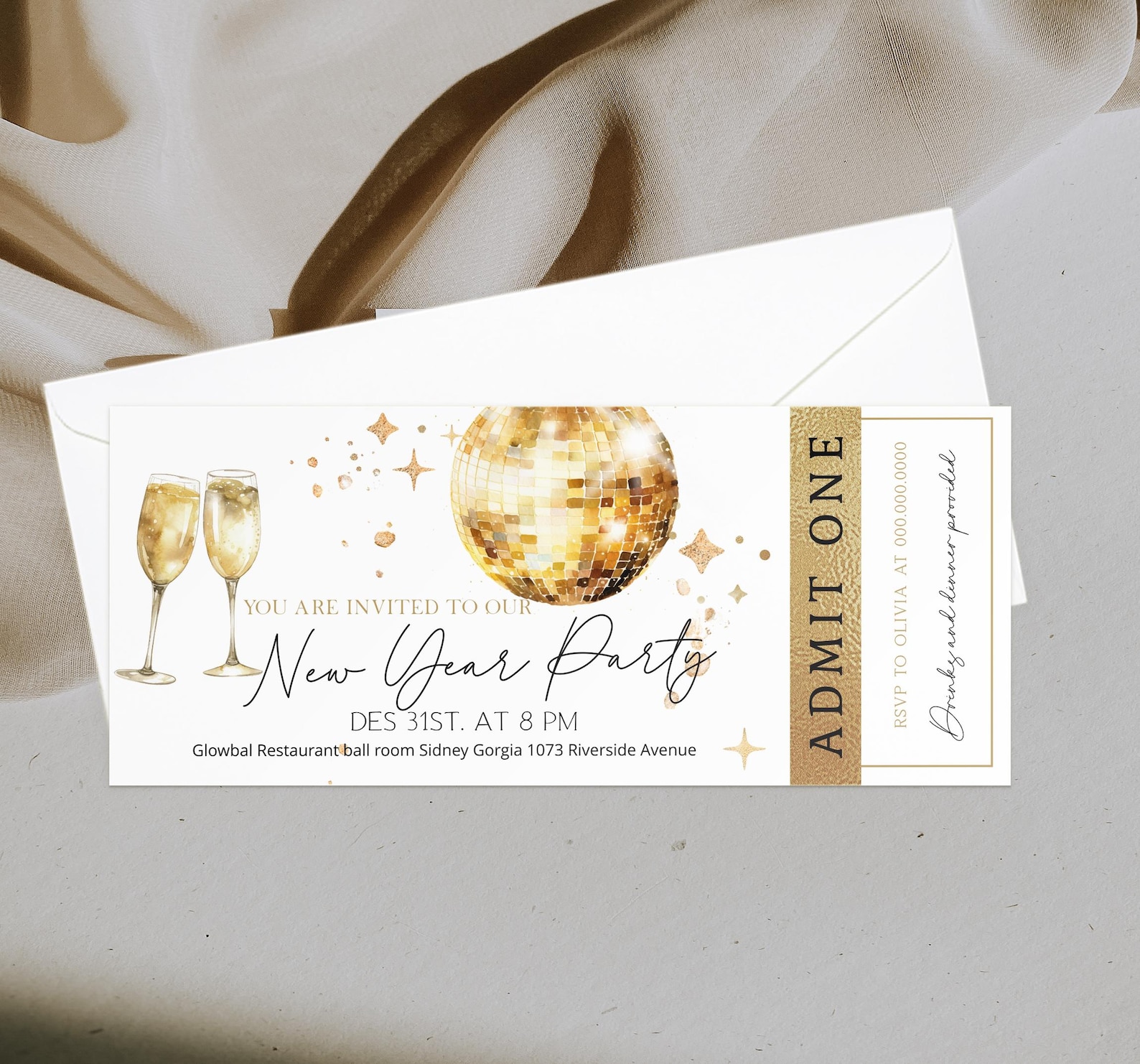 New Year's Tickets Invite Template, New Years Eve Celebration Ticket ...