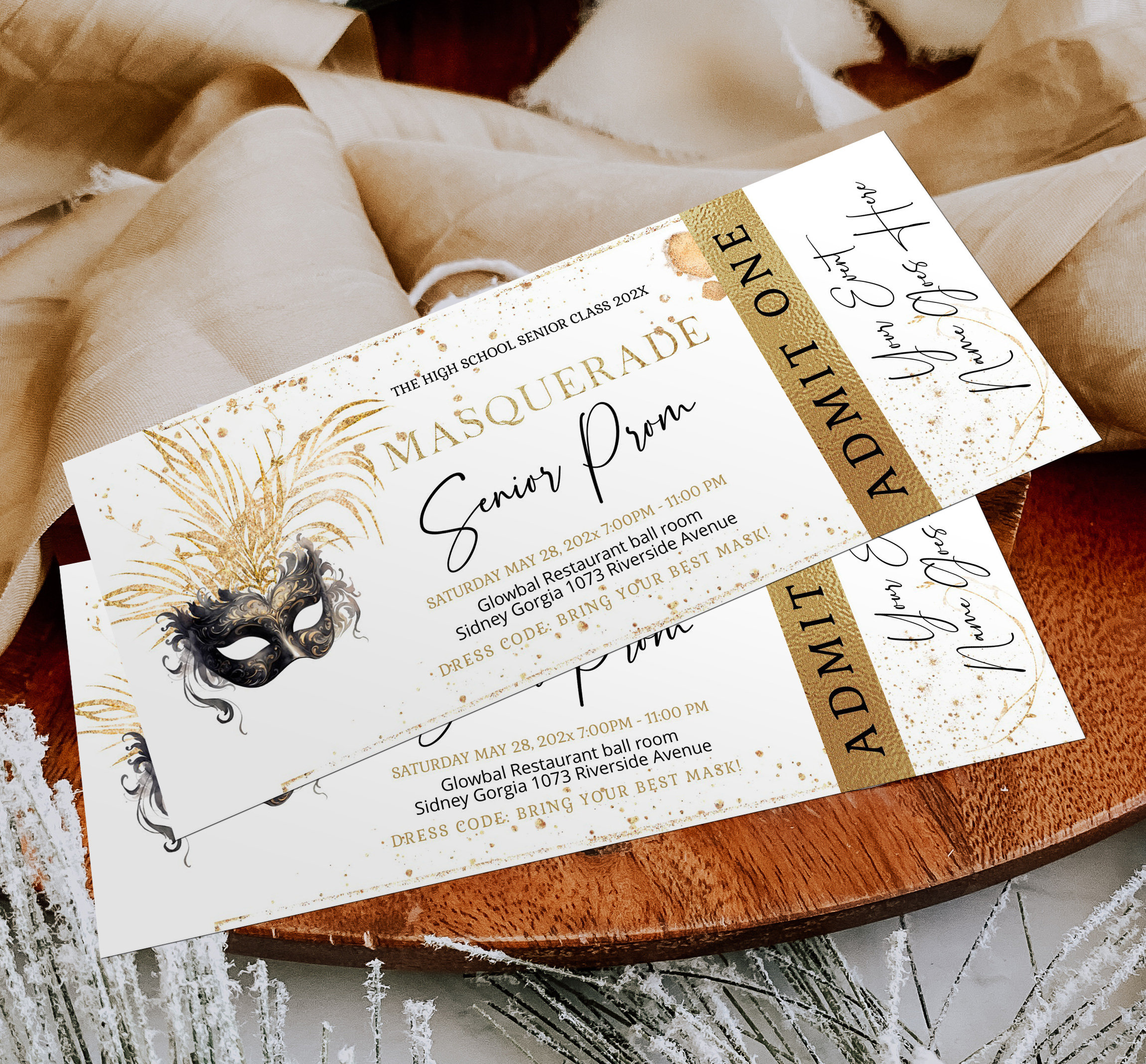 Masquerade Senior Prom Tickets, Prom Tickets Template, Editable ...
