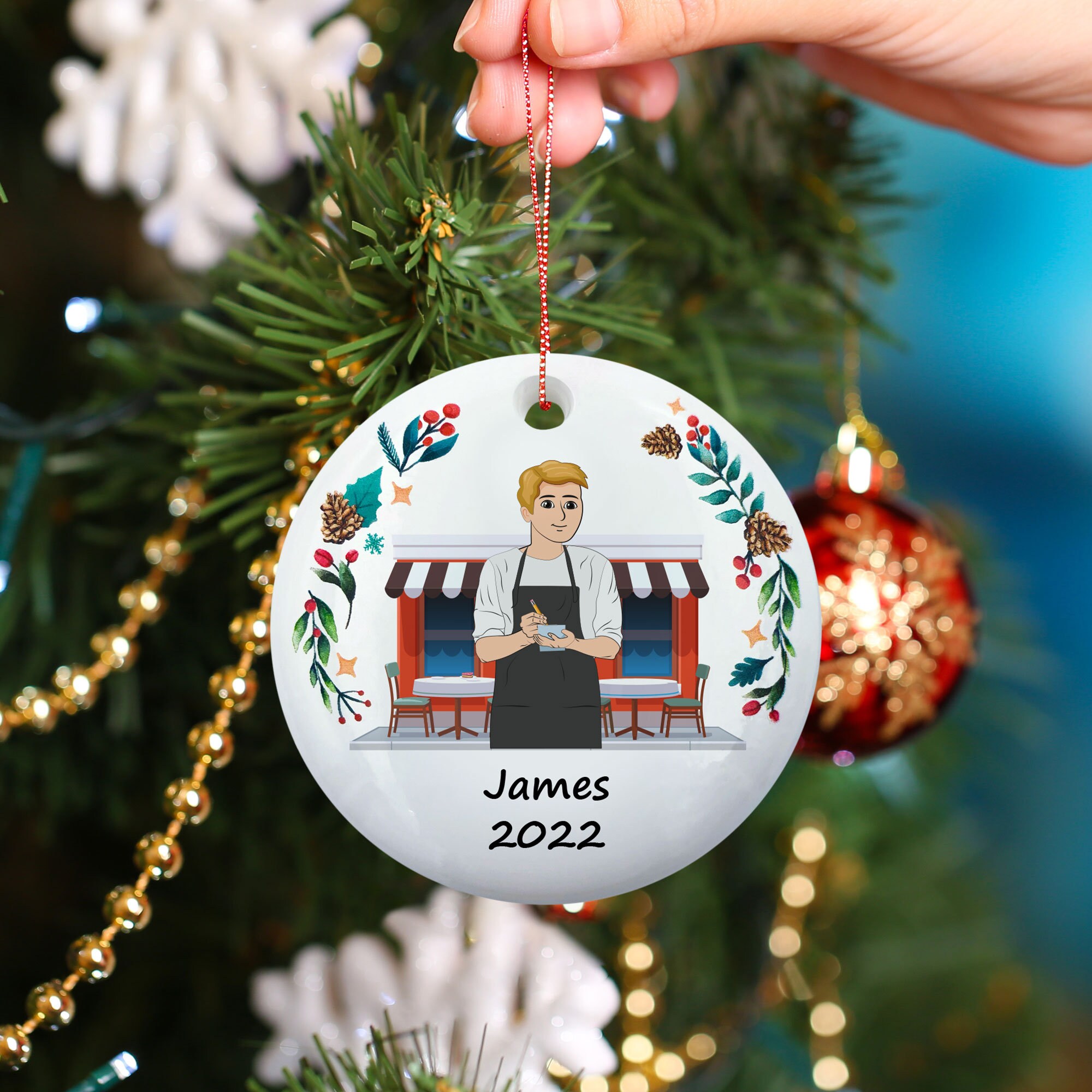 Waiter Christmas Ornament ,food Server Male Gift Personalized Blonde ...