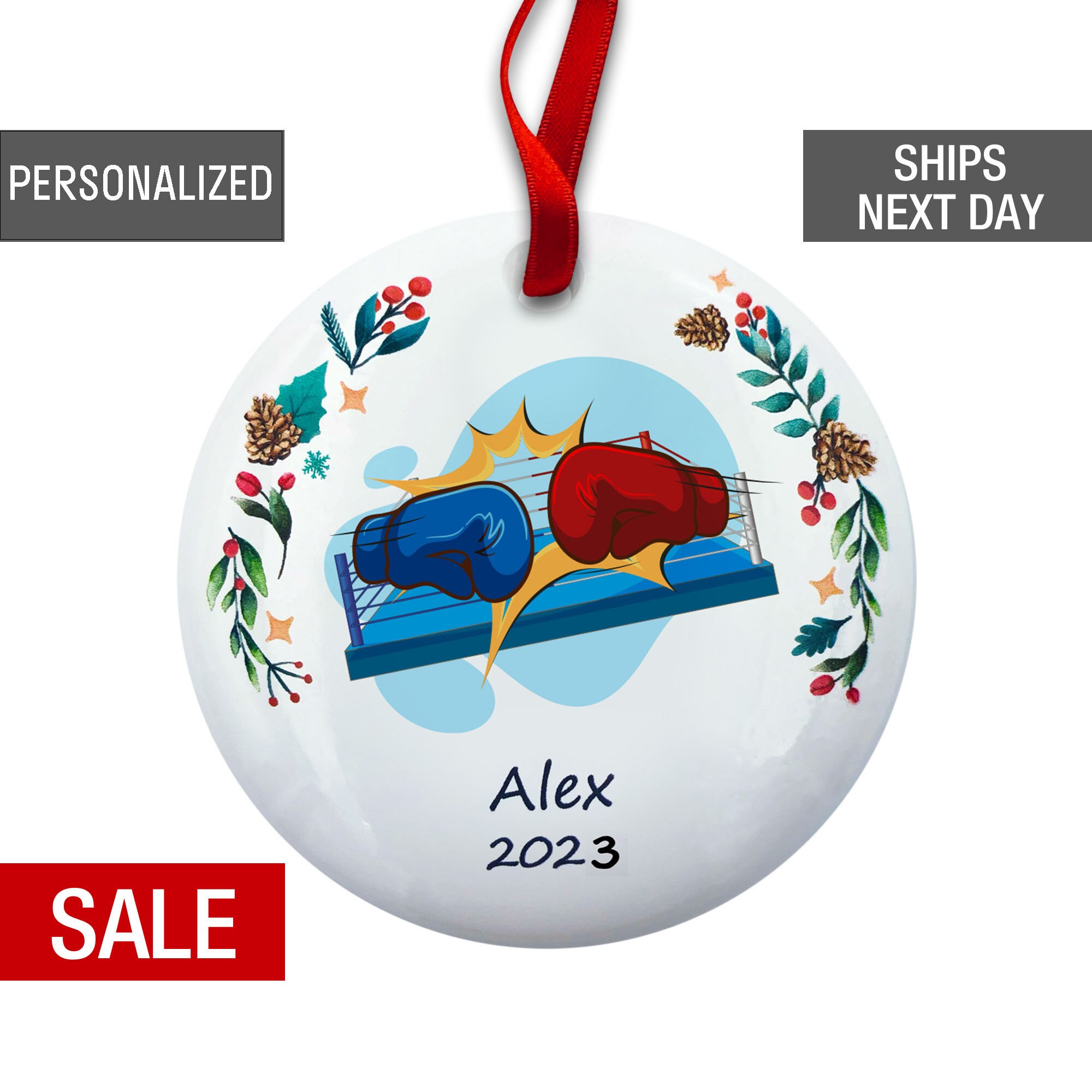 Boxing Christmas Personalized Ornament Gloves, Ring, Gift for Boxer - Etsy