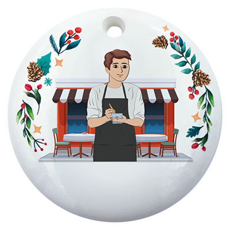 Waiter Christmas Ornament ,food Server Male Gift Personalized Blonde ...