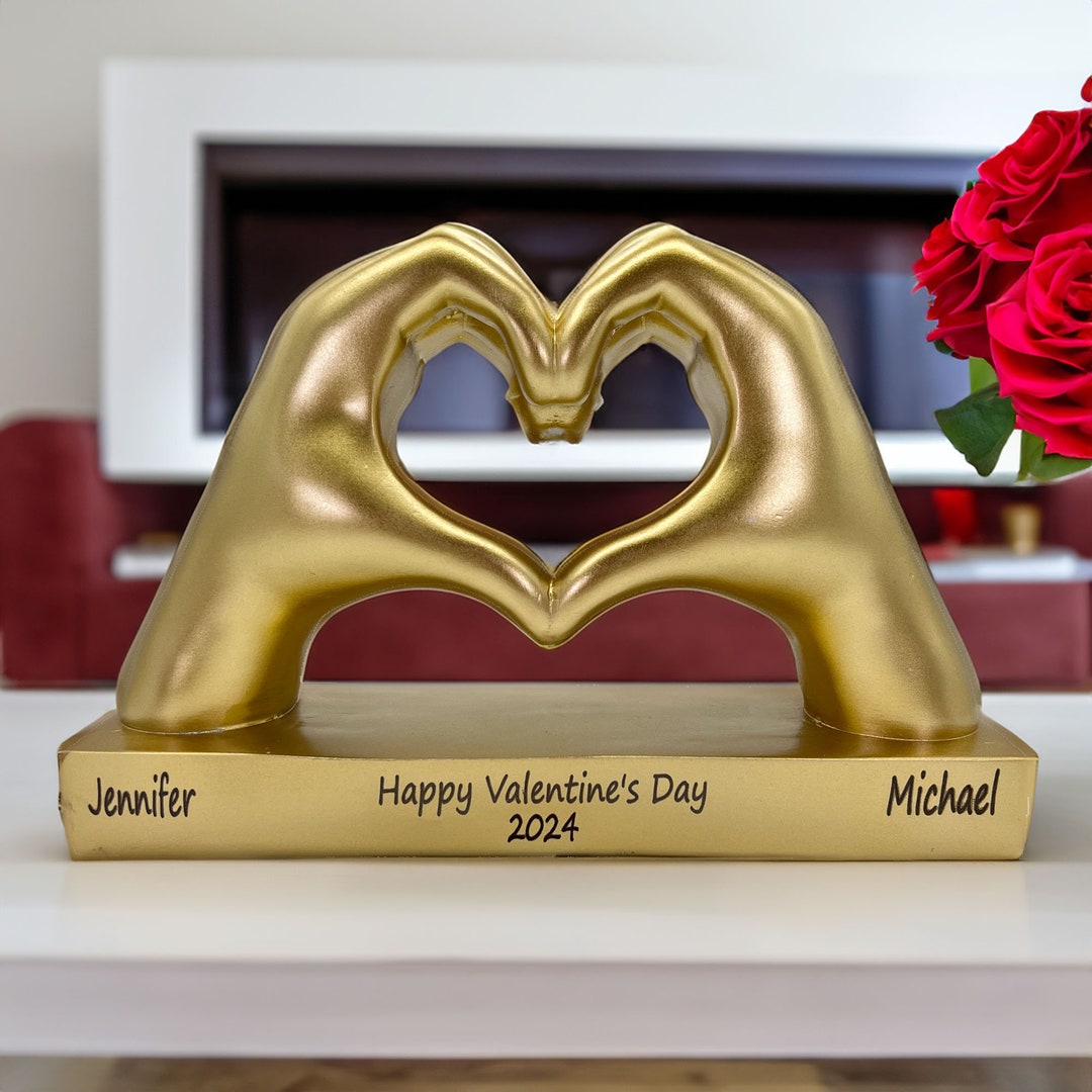 Gold Heart Hand Figurines, Valentines Day Gift for Her, Gift for Wife ...