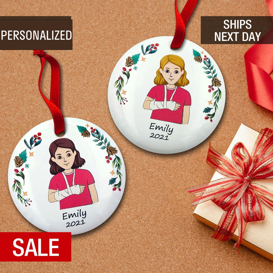 Cast on Arm Girl Christmas Ornament Personalized, Girl With Broken Arm ...
