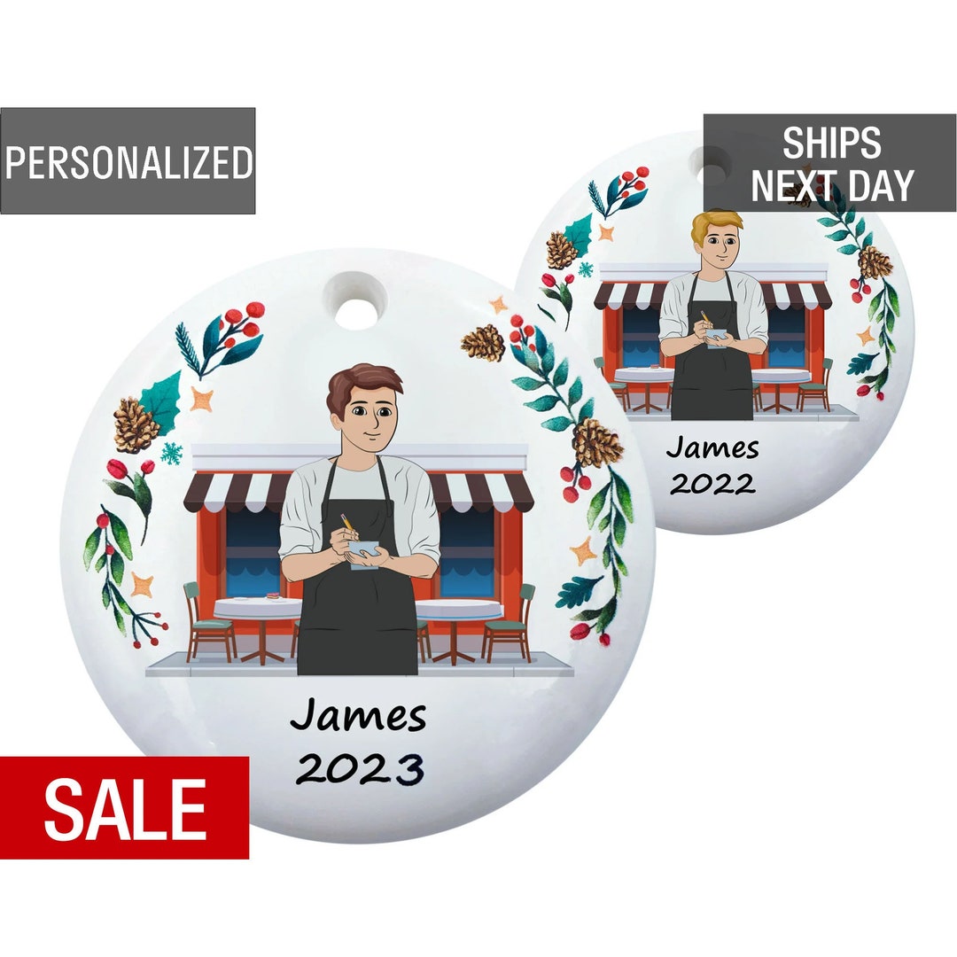 Waiter Christmas Ornament ,food Server Male Gift Personalized Blonde ...