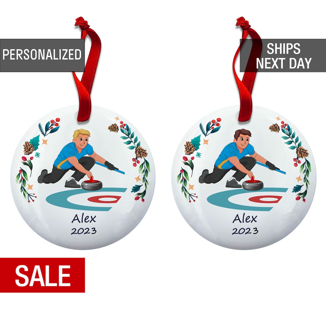 Curling Boy Christmas Ornament Personalized, Male Curling Ornament ...
