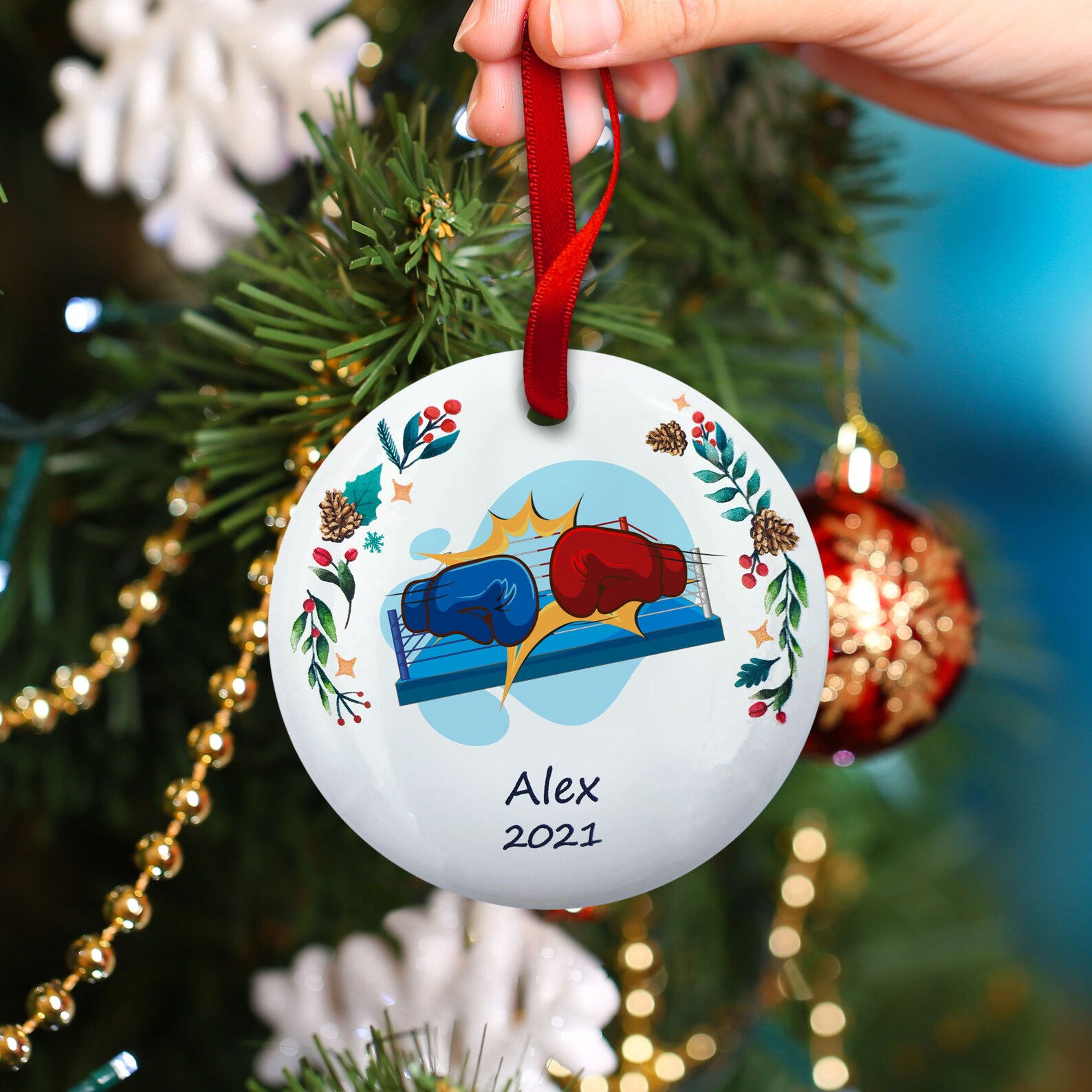 Boxing Christmas Personalized Ornament Gloves, Ring, Gift for Boxer - Etsy