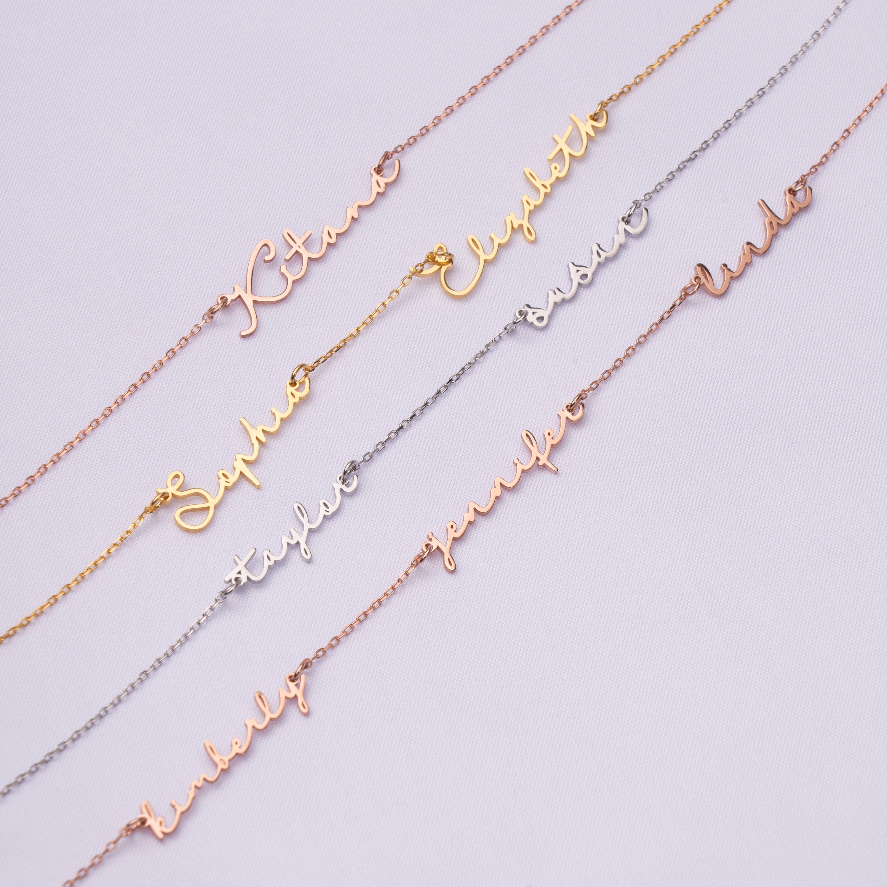 Multiple Minimalist Name Necklace, 2 Names Necklace, Custom 14K Gold ...