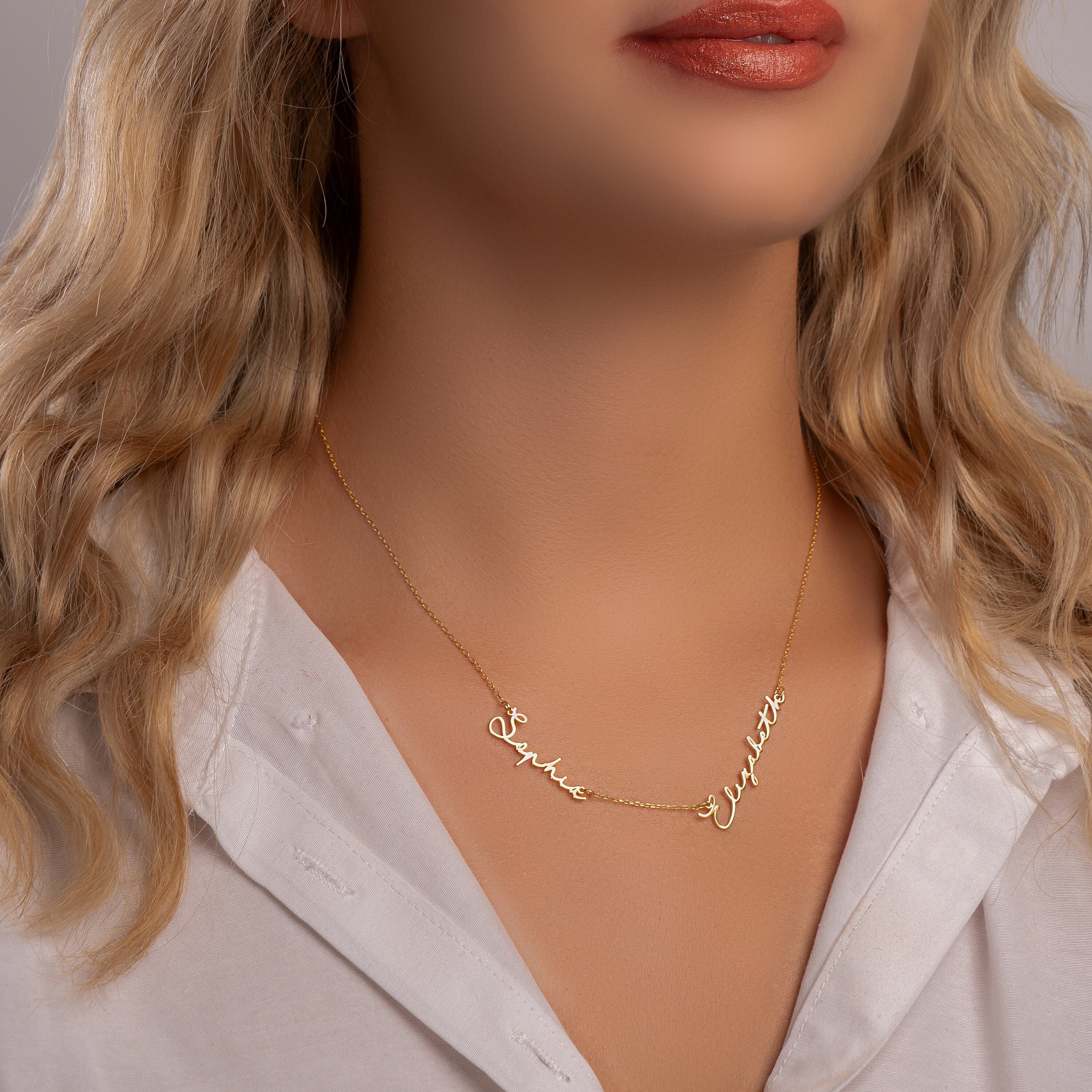 Two Names Necklace, Children Name Necklace, 2 Name Necklace, Gold Name ...